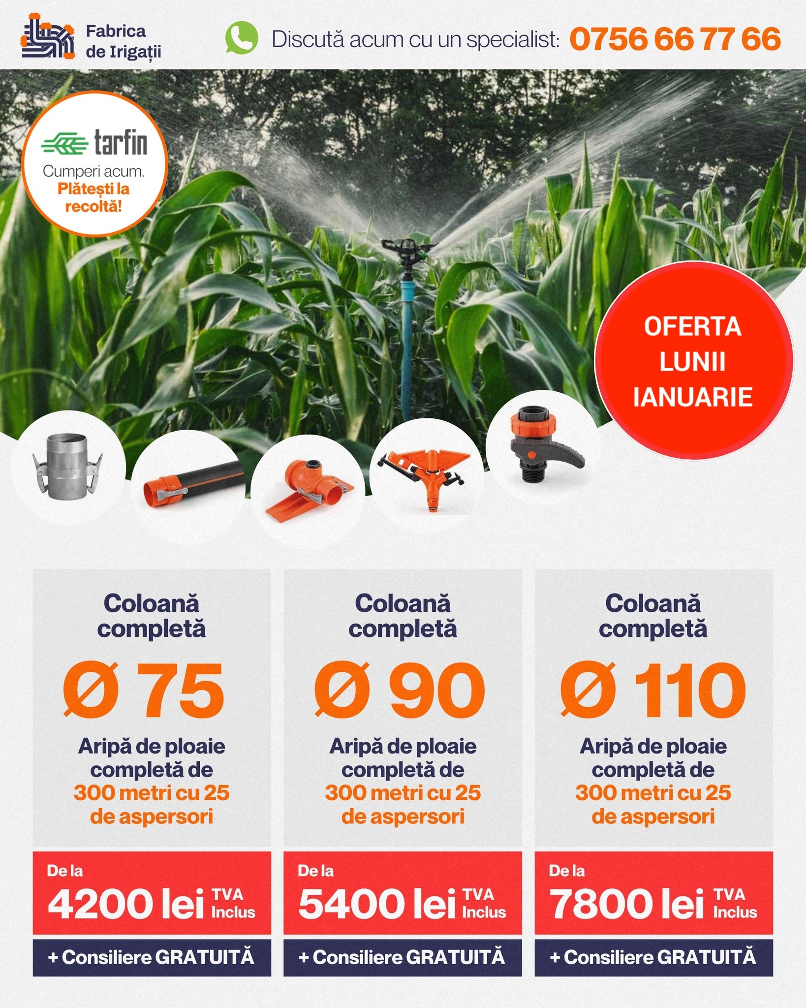 Coloane complete de irigat Φ50, Φ63, Φ75, Φ90, Φ110 – FabricaDeIrigatii